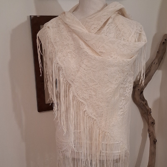 Charisma | Accessories | Charisma Cream Lace Fringe Wrap | Poshmark